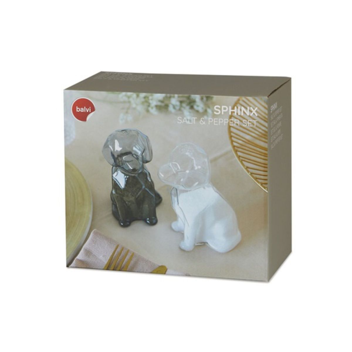 Set za so i biber, Sphinx, dogs, clear/gray, staklo | Knjižara Kultura